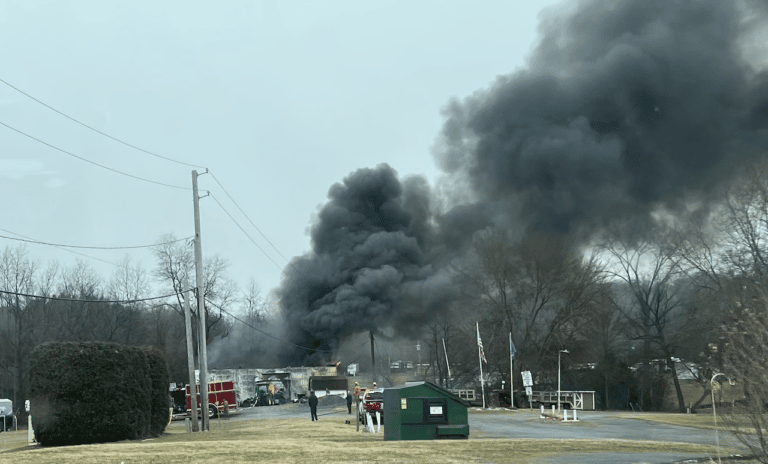 Firefighters battle two-alarm barn fire in Montezuma (video)