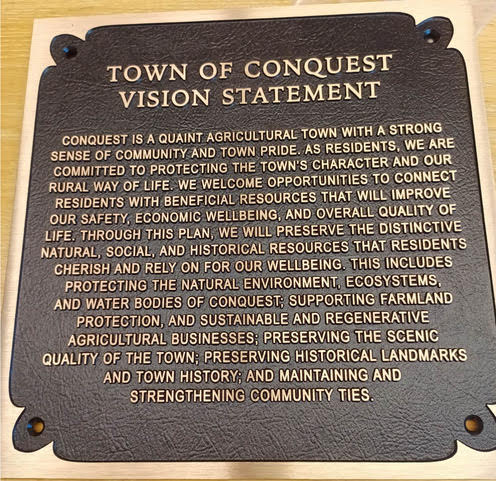 Conquest unveils plaque with town's vision statement: "Strong sense of ...