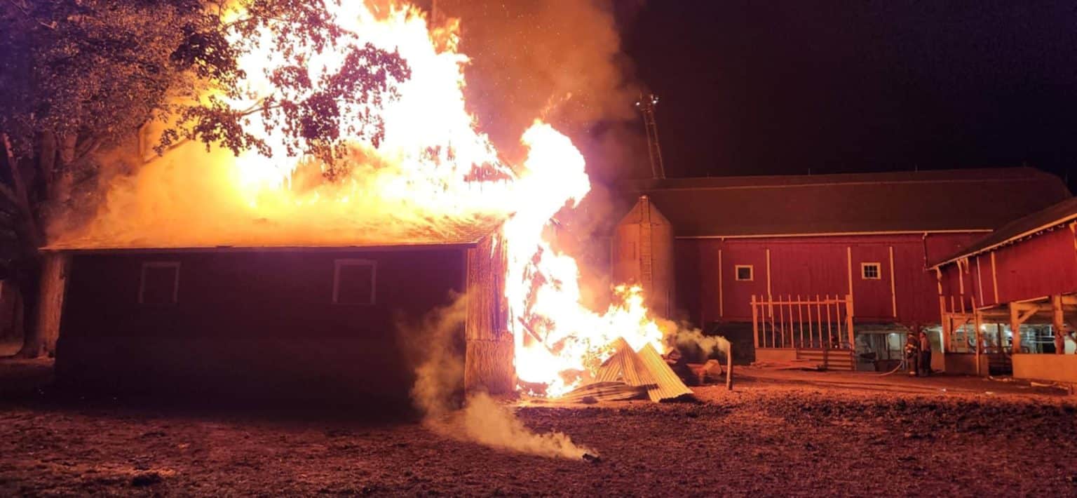 Multiple fire crews respond to late-night barn fire on West Lake Road